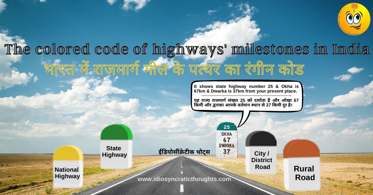 The colored code of highways milestones in India ...